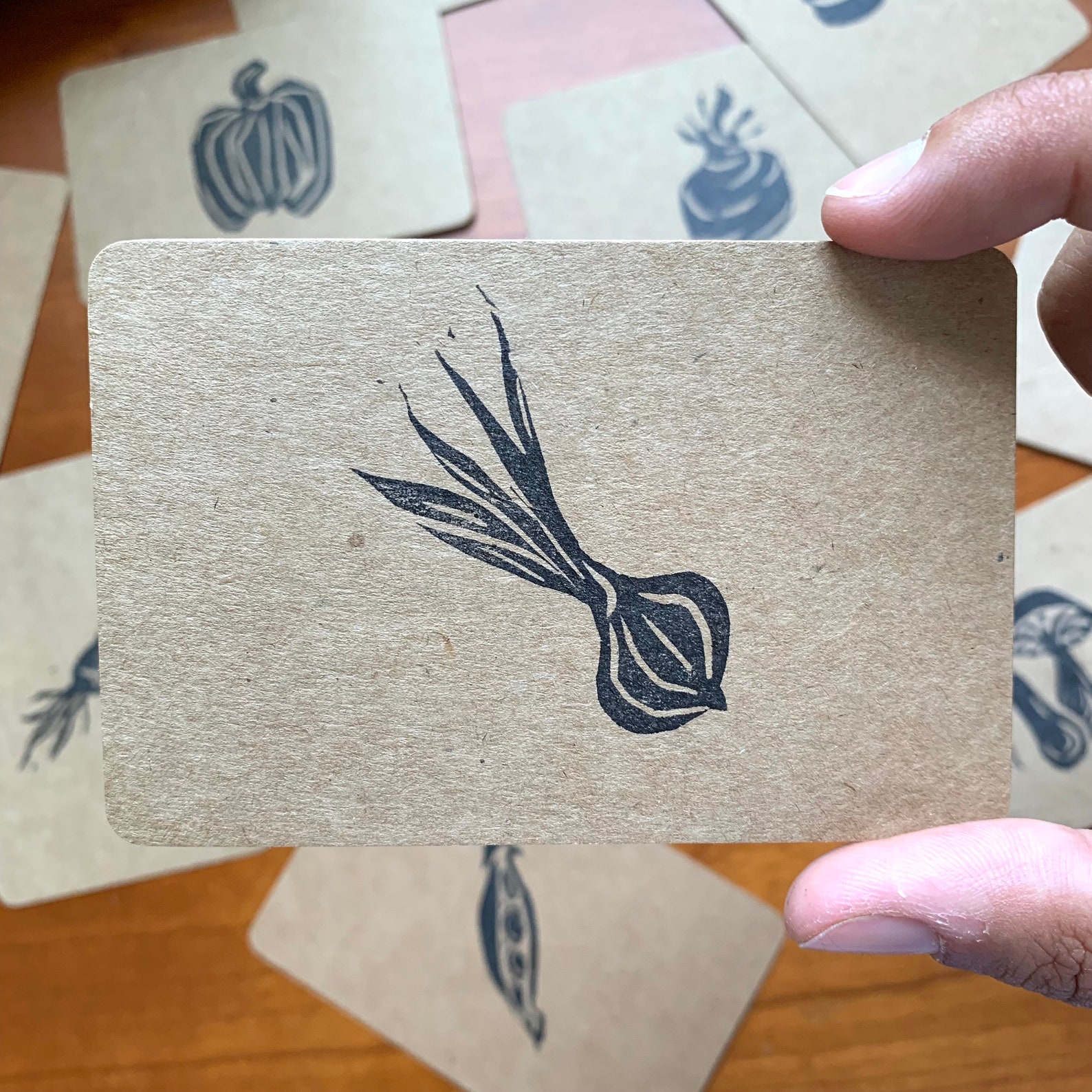 Mini Veggie Hand Printed Cards | Block Printed Original Handmade Tiny ...