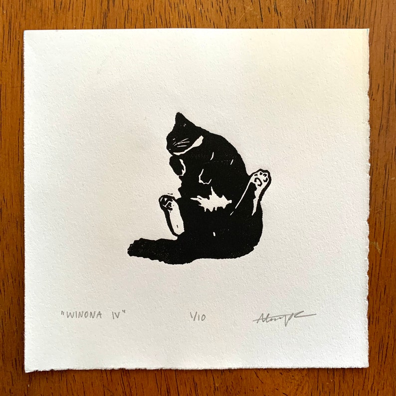 Black Cat Mini Linocut Print Original Handprinted Kitty - Etsy