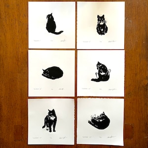 Black Cat Mini Linocut Print || Original Handprinted Kitty Lover Block ...