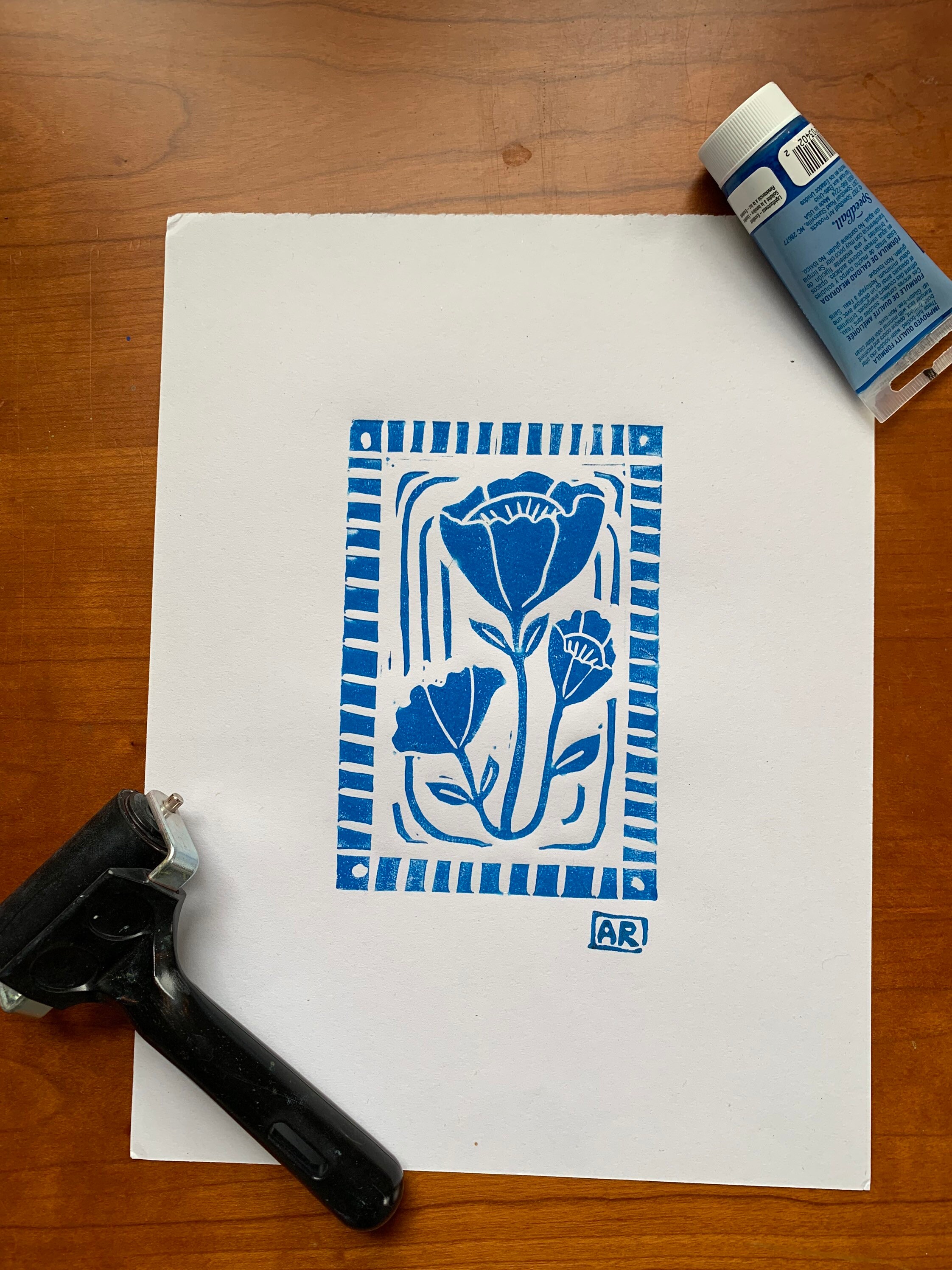 Boho Folk Art Flower Block Print, Hand Printed Linocut Print - Etsy