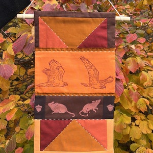 Hawk and Mice Wall Hanging - Block Printed, Patchworked, Hand Quilted ...