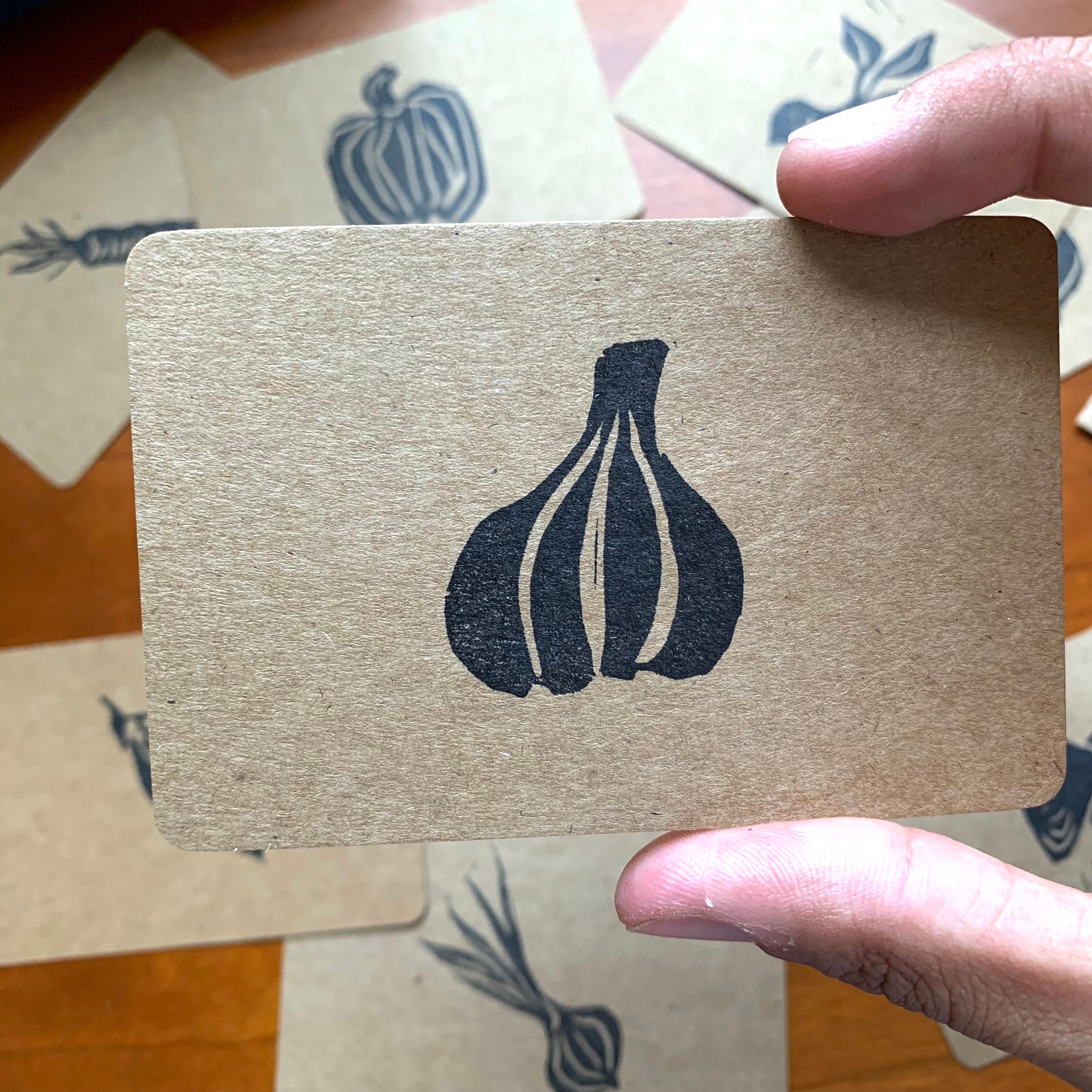 Mini Veggie Hand Printed Cards | Block Printed Original Handmade Tiny ...