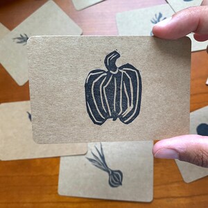 Mini Veggie Hand Printed Cards | Block Printed Original Handmade Tiny ...