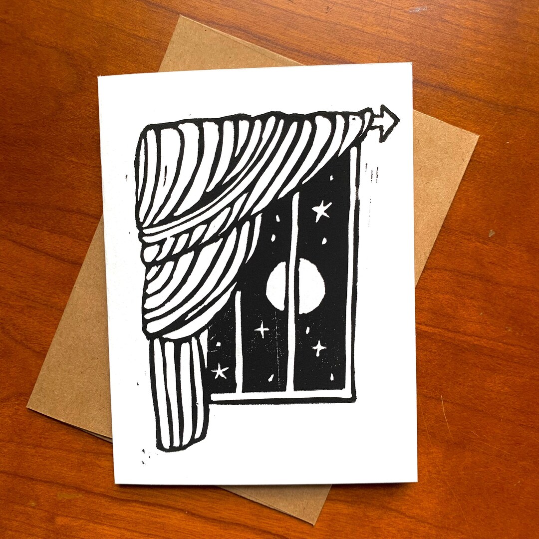 Goodnight Moon Window Hand Printed Card Handmade Cozy Window - Etsy