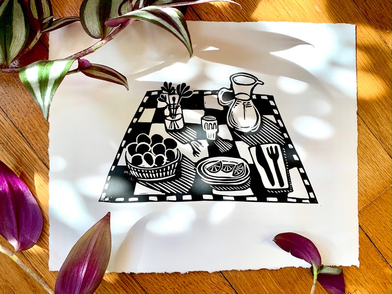 Rustic Table Setting Handmade Linocut Print || Block Printed Elegant ...