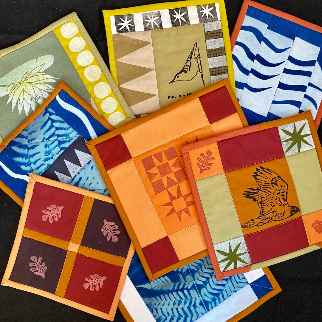 Block Printed Patchwork Mini Quilt || One-of-a-kind Unique "mug Rug" or ...