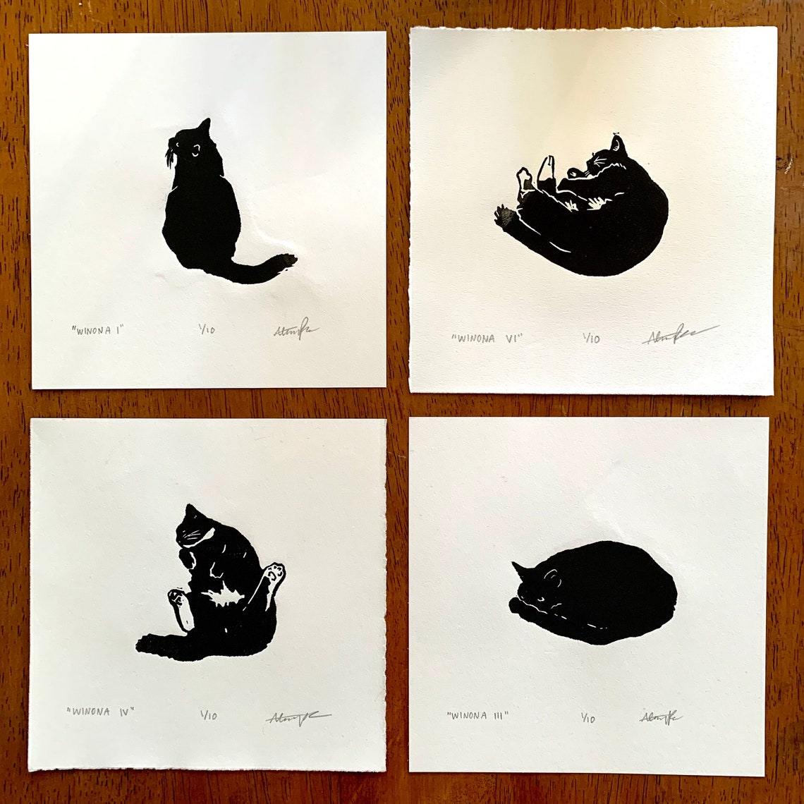 Black Cat Mini Linocut Print Original Handprinted Kitty - Etsy