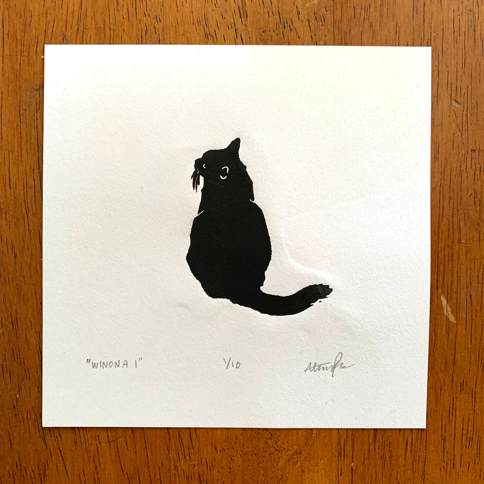 Black Cat Mini Linocut Print Original Handprinted Kitty - Etsy