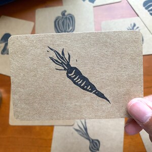 Mini Veggie Hand Printed Cards | Block Printed Original Handmade Tiny ...