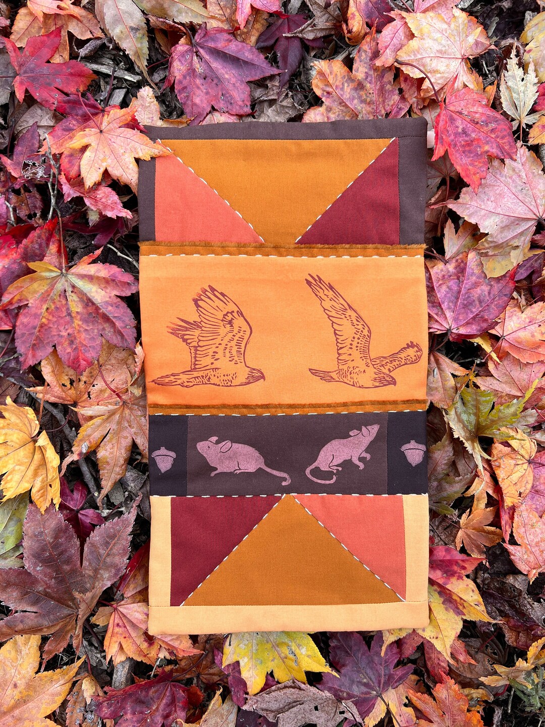 Hawk and Mice Wall Hanging - Block Printed, Patchworked, Hand Quilted ...