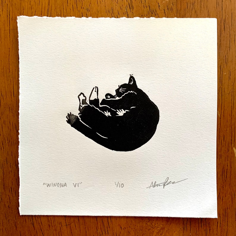 Black Cat Mini Linocut Print Original Handprinted Kitty - Etsy