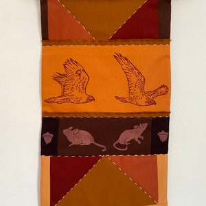 Hawk and Mice Wall Hanging - Block Printed, Patchworked, Hand Quilted ...