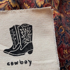 Cowboy Boots Hand Printed Canvas Patch | Iron on Original Handmade ...