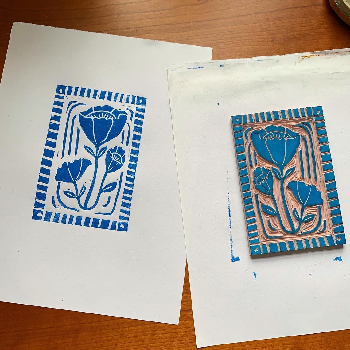 Boho Folk Art Flower Block Print, Hand Printed Linocut Print - Etsy