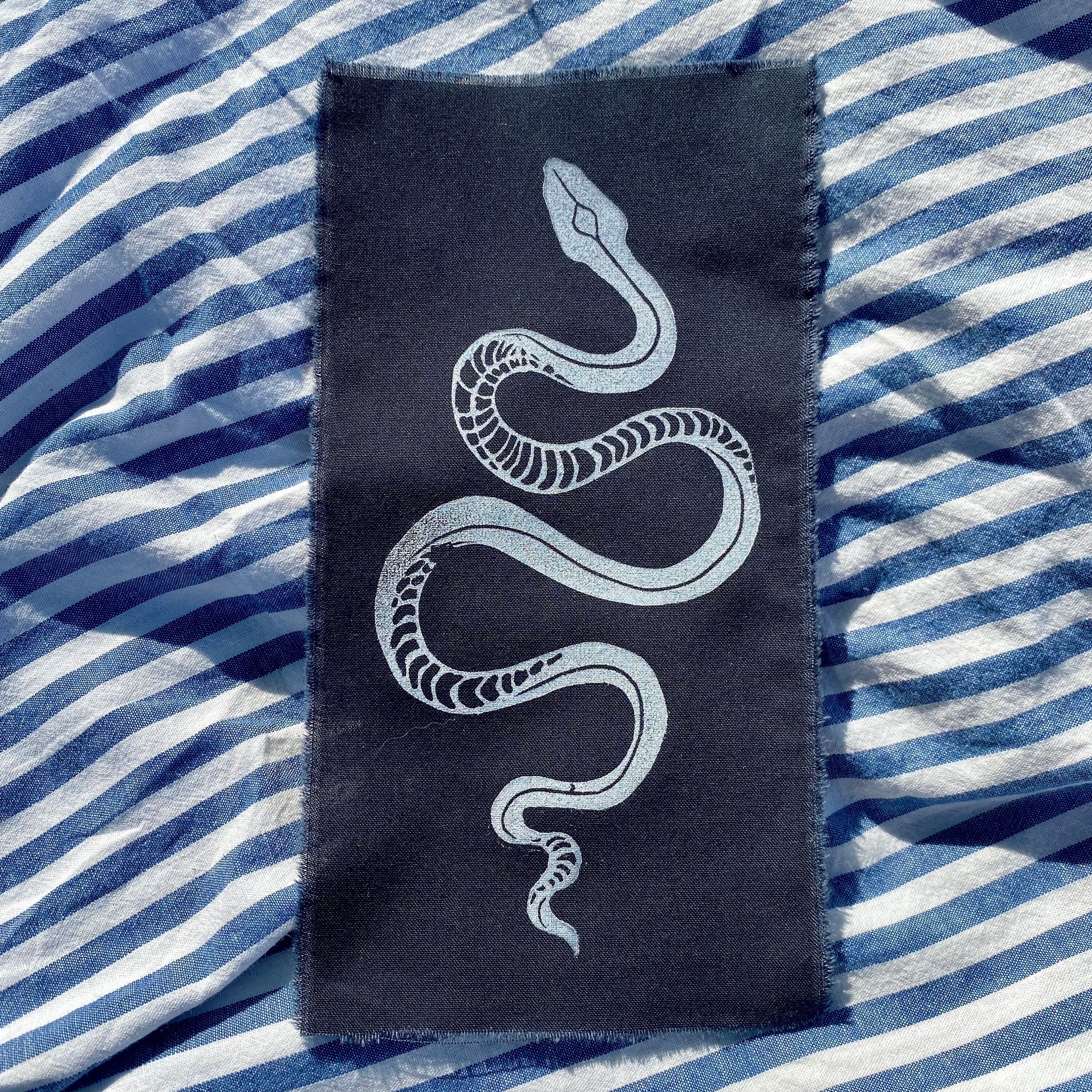 Snake Hand Printed Cotton Patch | Block Print Iron on Patch for Jacket ...