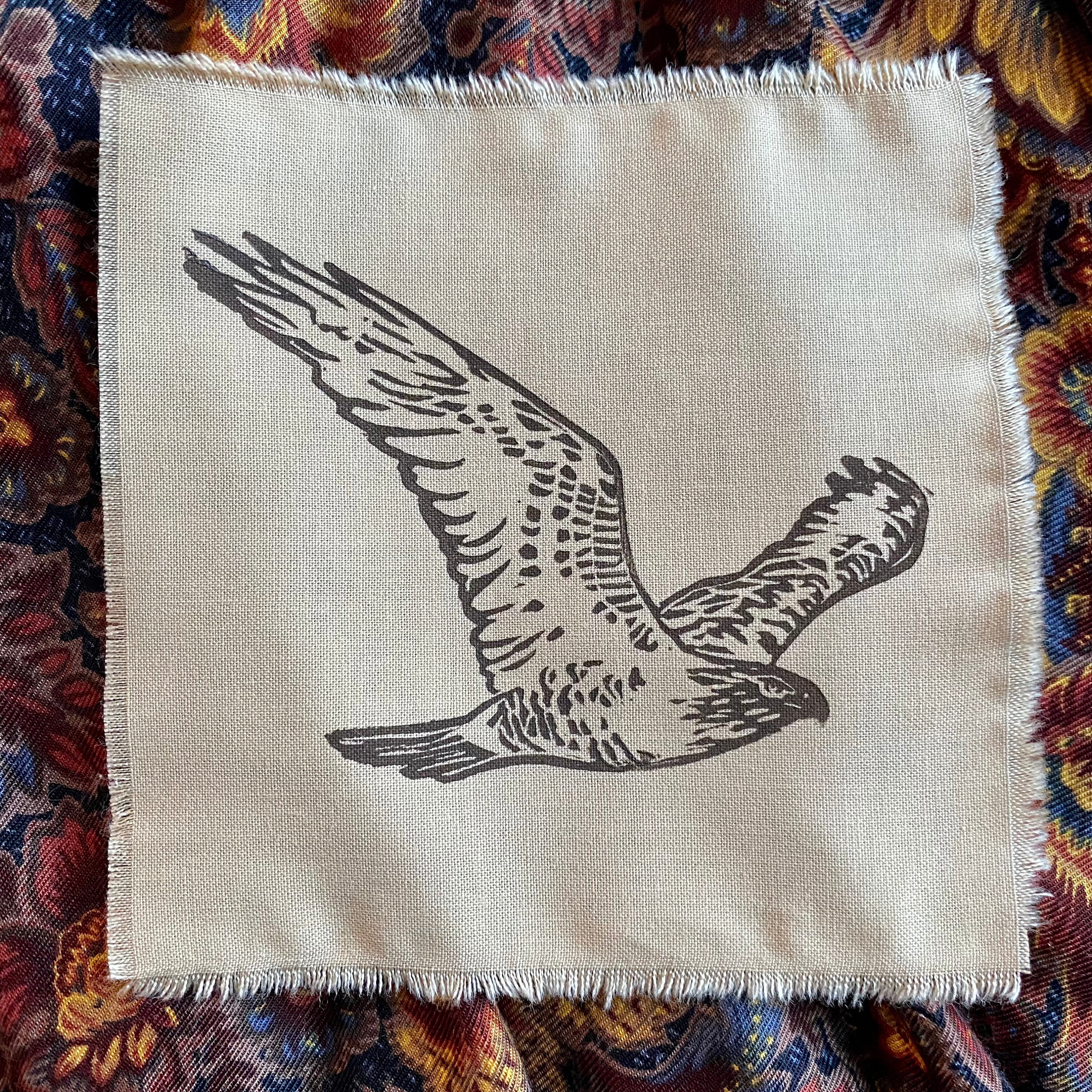 Hawk Hand Printed Cotton Patch | Nature Lover Block Print Iron on Patch ...