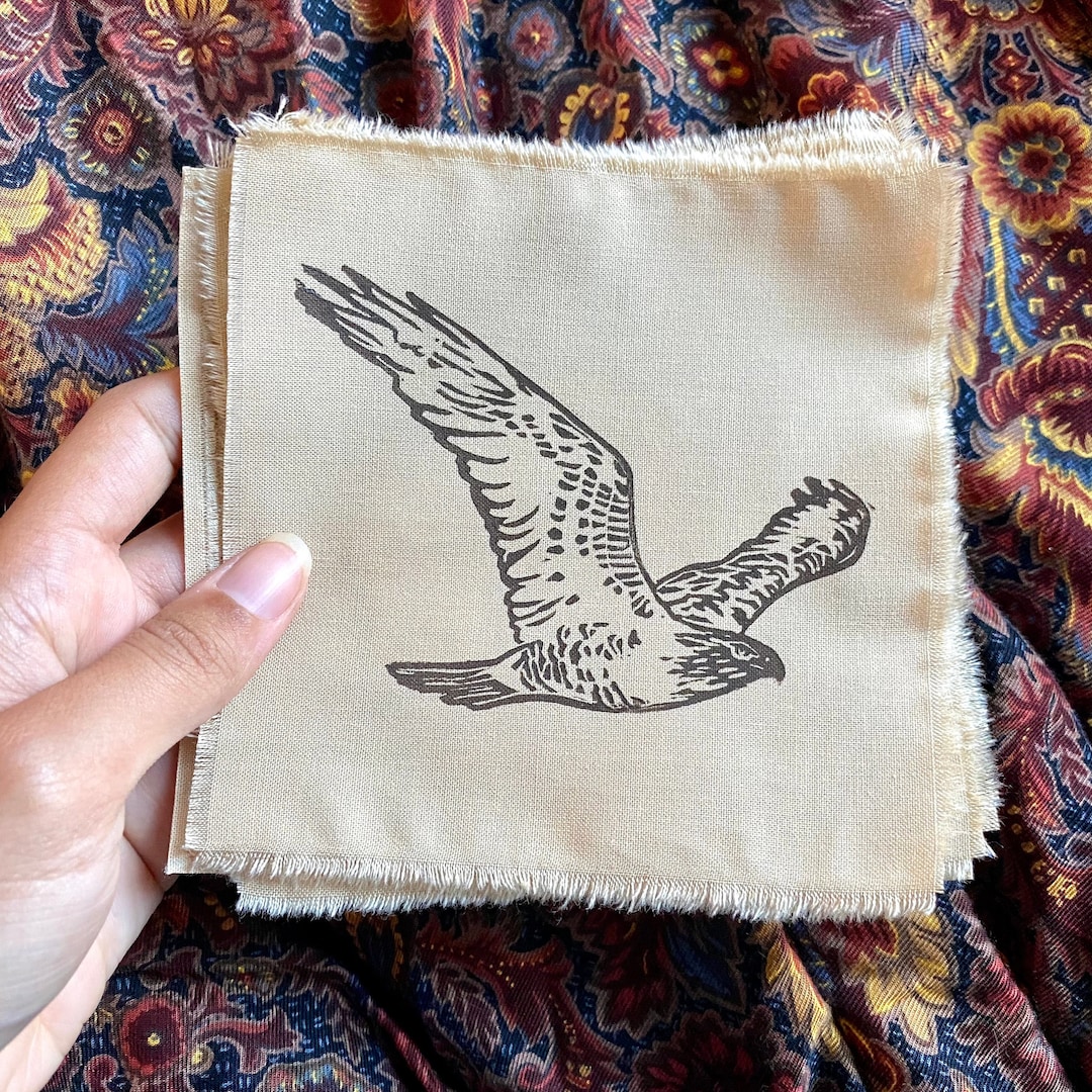 Hawk Hand Printed Cotton Patch | Nature Lover Block Print Iron on Patch ...