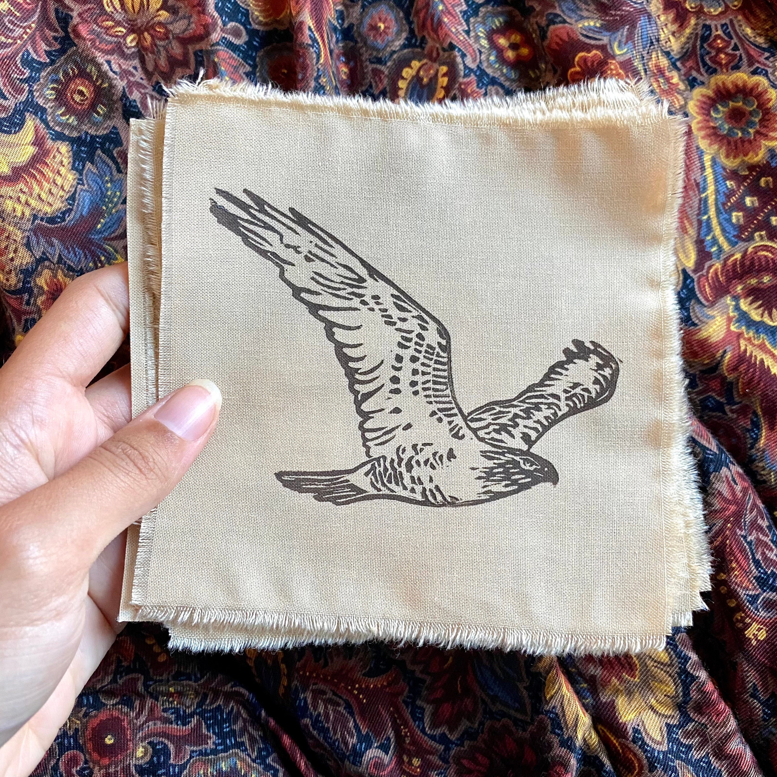 Hawk Hand Printed Cotton Patch | Nature Lover Block Print Iron on Patch ...