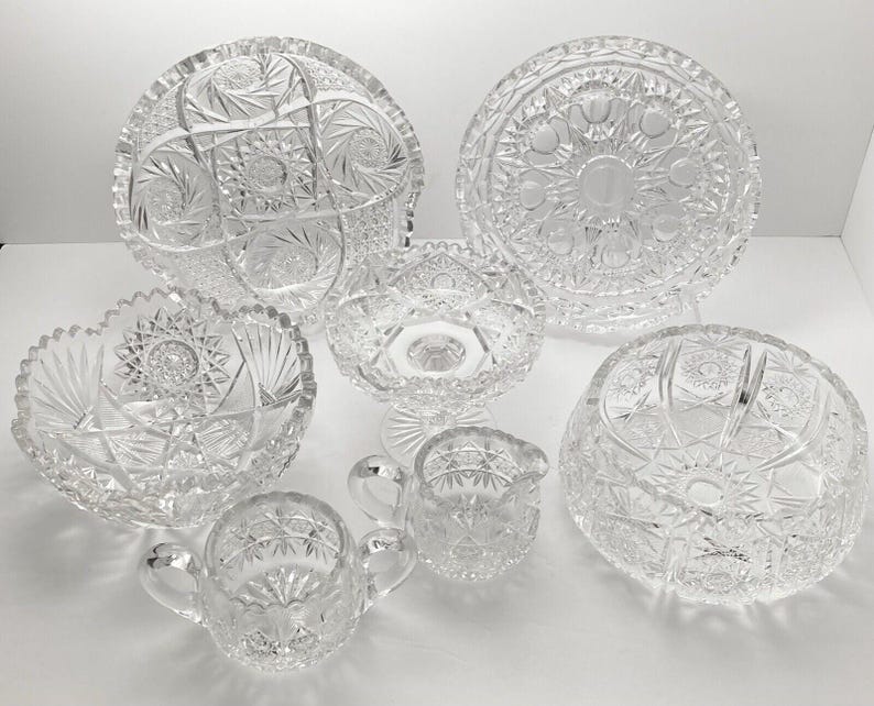 7-piece American Brilliant Period Cut Crystal Dinnerware Serving ...