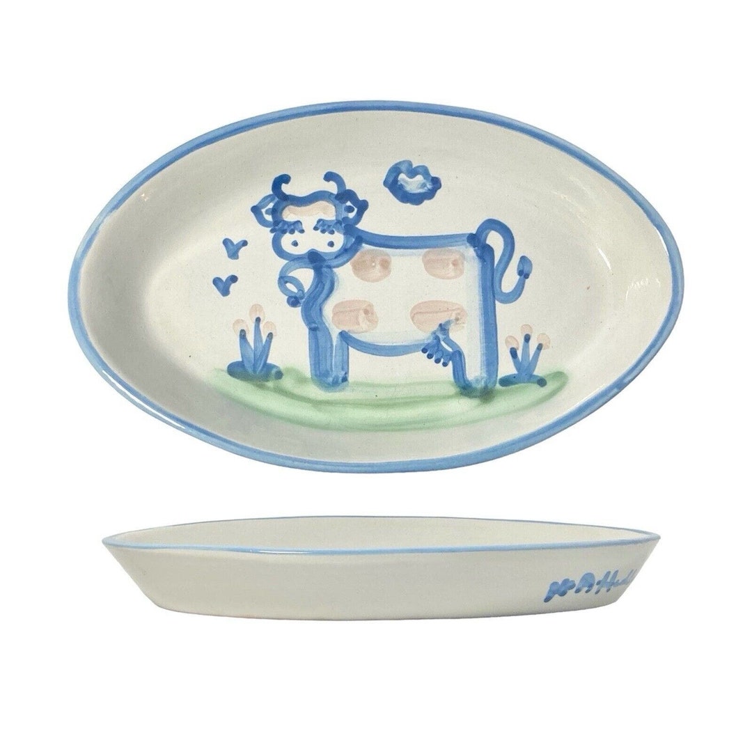 M A Hadley country Scene Blue Oval Stoneware Serving Platter Dish 11 1/ ...