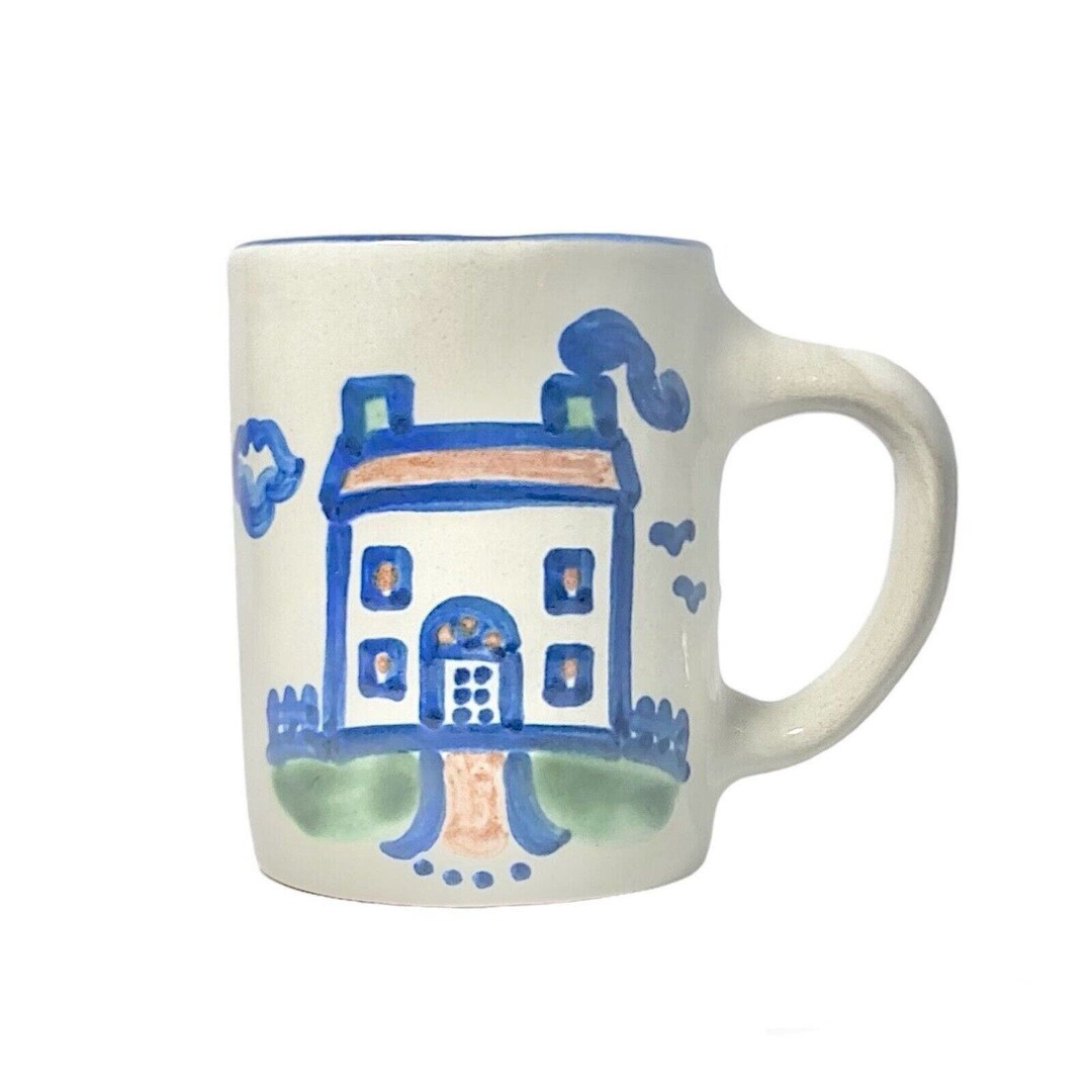 M A Hadley country Scene Blue Stoneware Mug 3 3/4 8oz House/ship, All ...