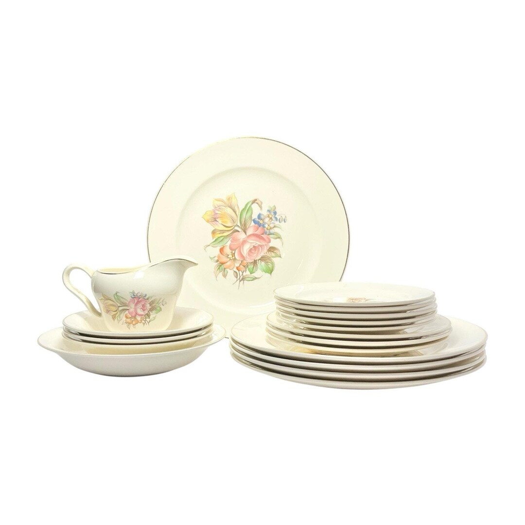 1940s Edwin Knowles 18-piece Ceramic Dinnerware Set, Floral Motif - Etsy