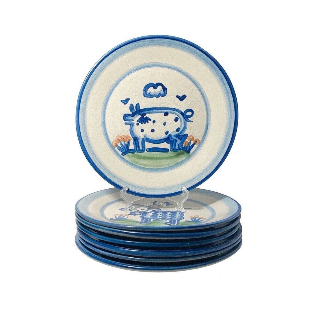 M A Hadley country Scene Blue Set of 7 Stoneware Dinner Plates 11 - Etsy