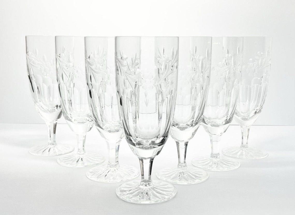 Rogaska “country Garden” Set of 7 Crystal Iced Tea Glasses 8” 16oz ...