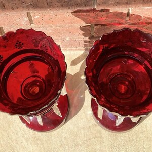 Pair of Antique Victorian Bohemian Ruby Red Glass Candle Mantle Lustres ...
