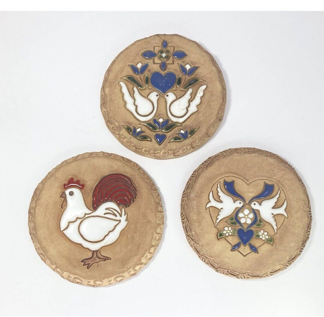 JC Stoneware Pottery 3 Handmade Ceramic Trivets/wall Plaques Dive ...