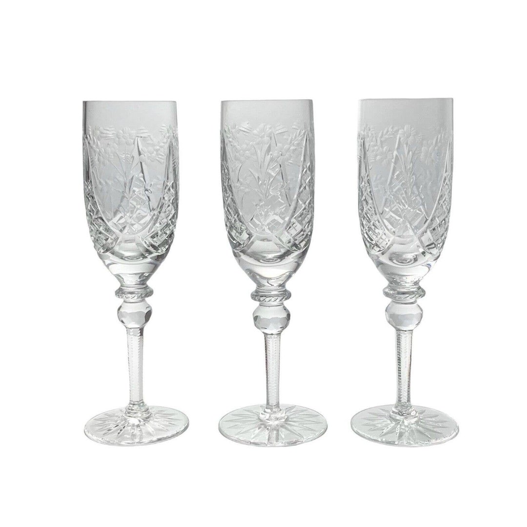 Rogaska jasmine Set of 3 Crystal Fluted Champagne Glasses 8 - Etsy