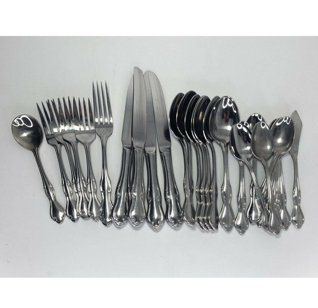 Leonard Silver EXETER, 29-piece Stainless Glossy Flatware Set, Scroll ...