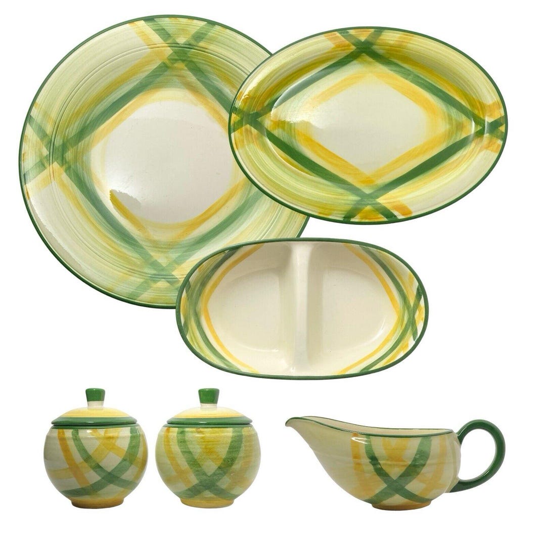 Metlox “gingham” 6-piece Ceramic Dinnerware Serving Hostess Set - Etsy