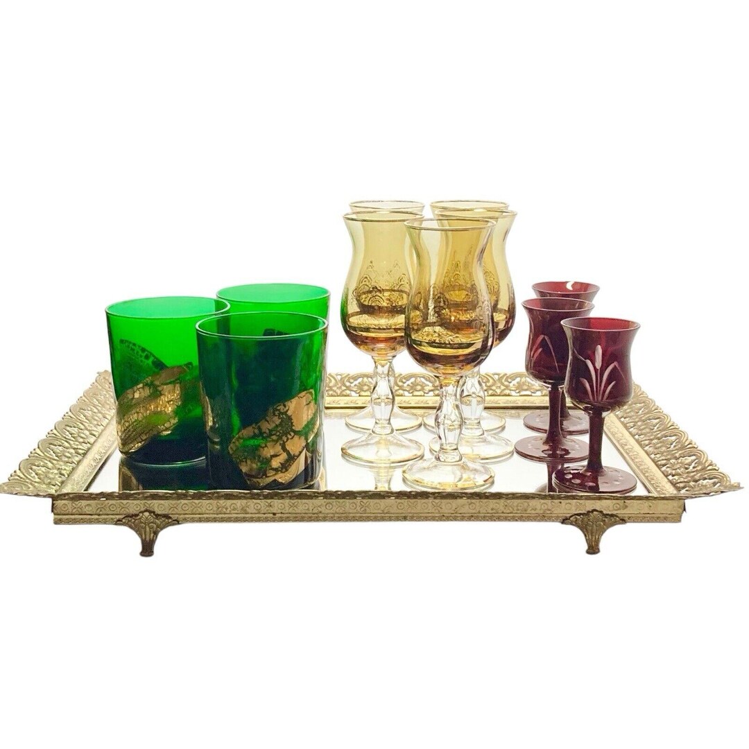 1970s Vintage Postmodern 12-piece Colorful Barware Drinkware Glass Set ...