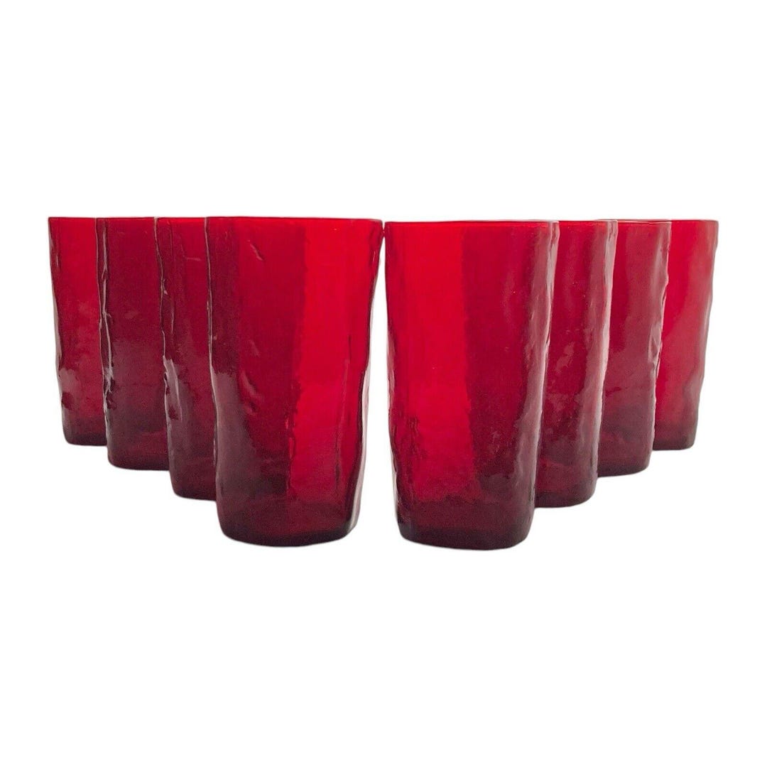 1960s Morgantown crinkle Set of 8 Red Tumbler Drinking Glasses 5 1/2 ...