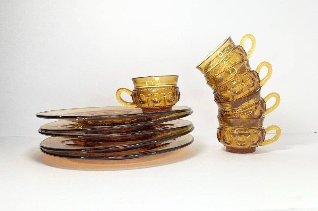 Indiana Colony Glass CROWN GOLD Honey, Set of 5 Snack Plates 10.5 ...