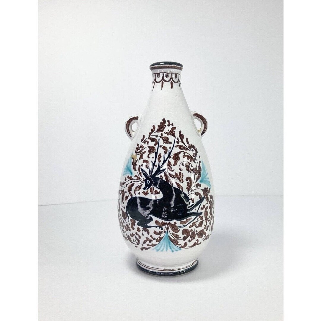 CACF Faenza, Handpainted Handled Stoneware/pottery Deer Jug/vase Italy ...