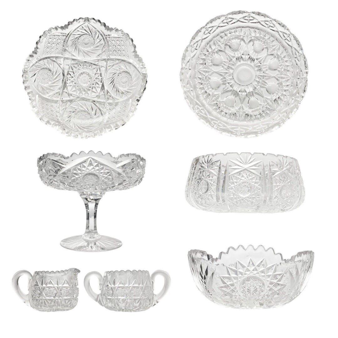 7-piece American Brilliant Period Cut Crystal Dinnerware Serving ...