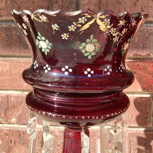 Pair of Antique Victorian Bohemian Ruby Red Glass Candle Mantle Lustres ...