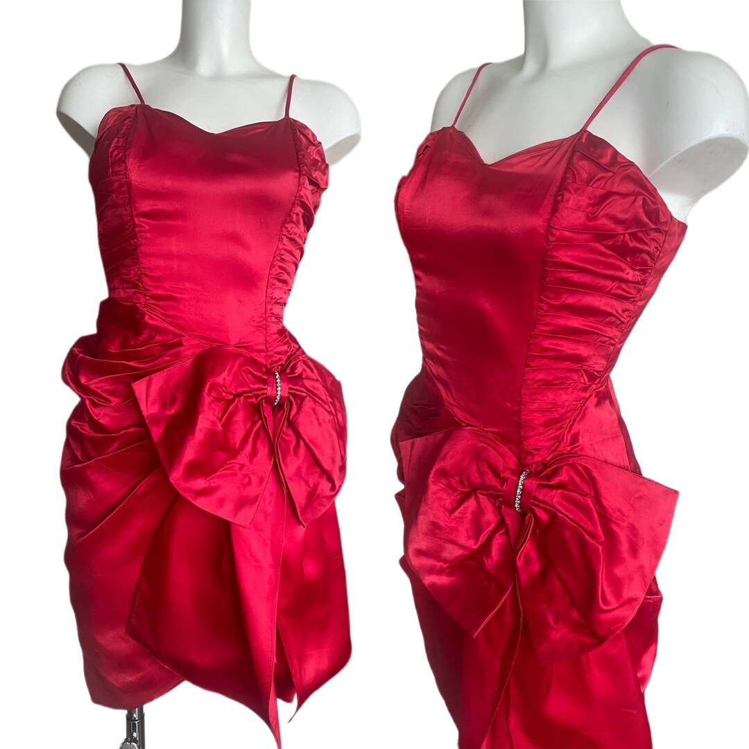 80s Bright Red Mini Cocktail Dress, 1980s True Vintage, Approx Size 6-8 ...