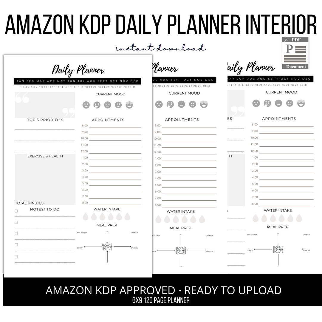 Approved Amazon KDP Daily Planner L Template | 120 Pages PDF | Digital ...