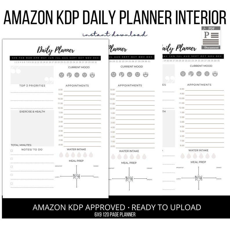 Approved Amazon KDP Daily Planner L Template | 120 Pages PDF | Digital ...