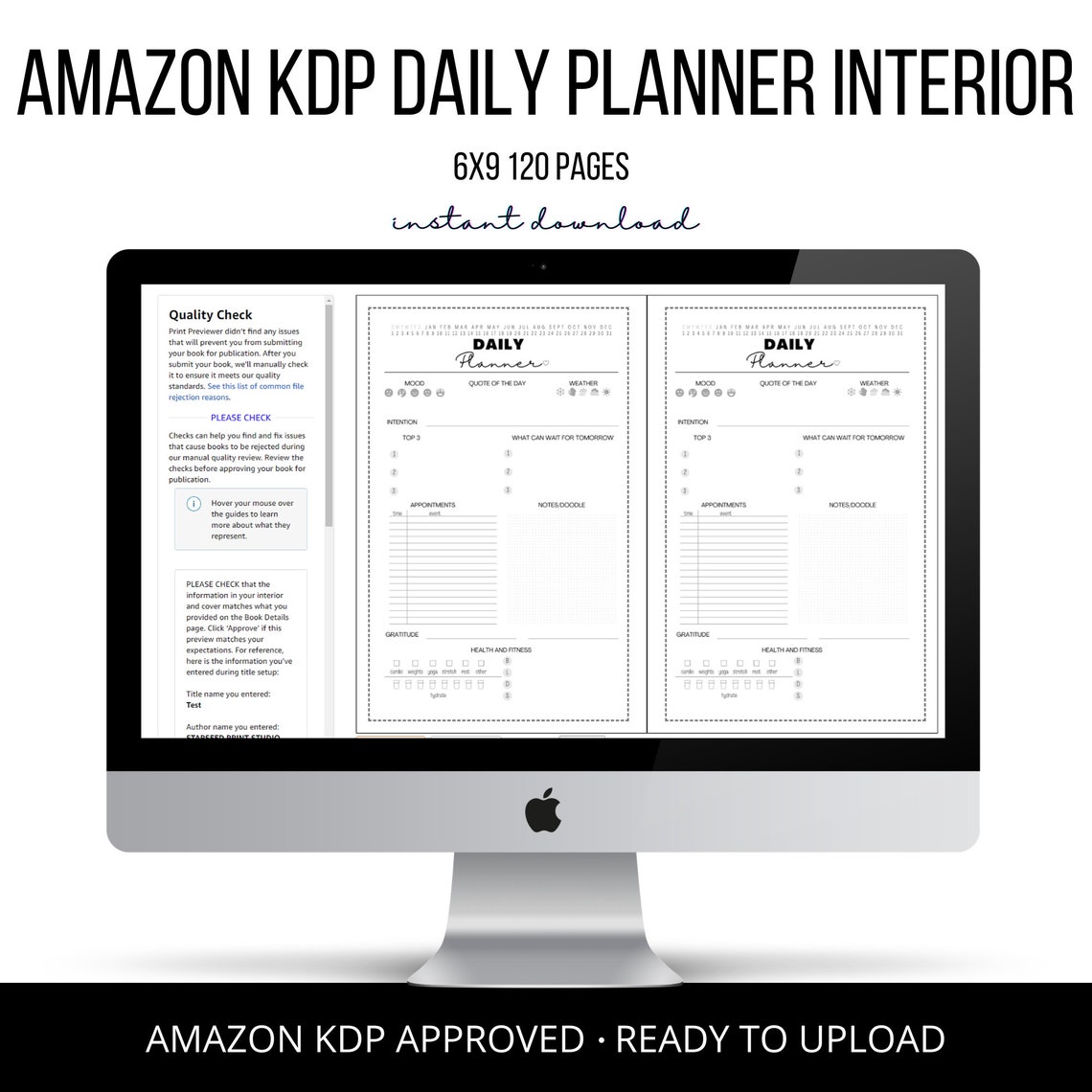 Approved Amazon KDP Daily Planner L Template | 120 Pages PDF | Digital ...