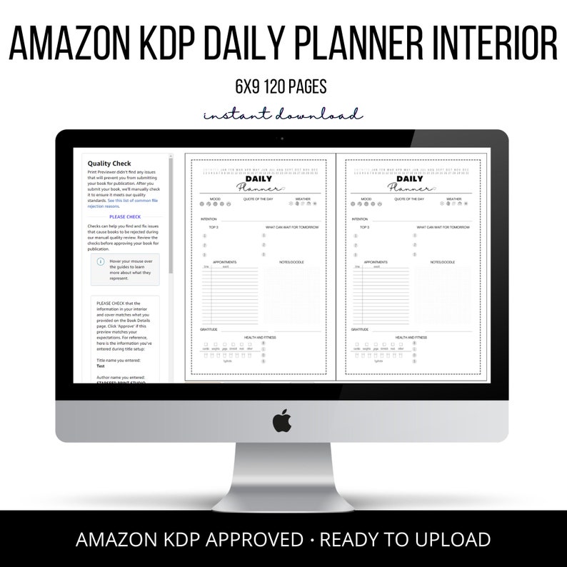 Approved Amazon KDP Daily Planner L Template | 120 Pages PDF | Digital ...
