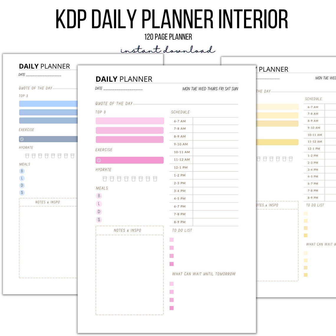 Amazon KDP Daily Planner Templates | Five 120 Pages PDF | Digital ...