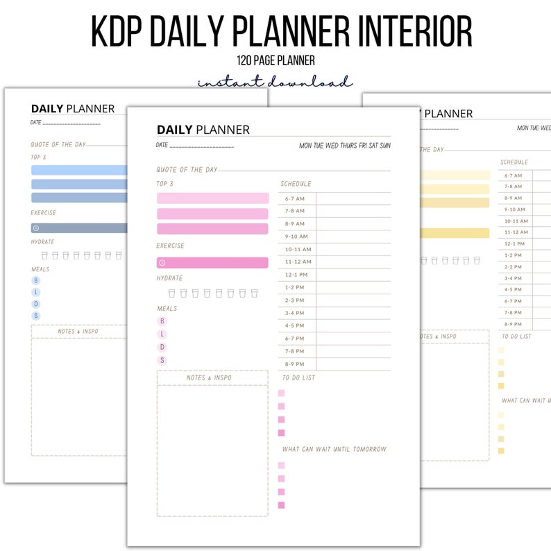Amazon KDP Daily Planner Templates Five 120 Pages PDF Digital Download ...