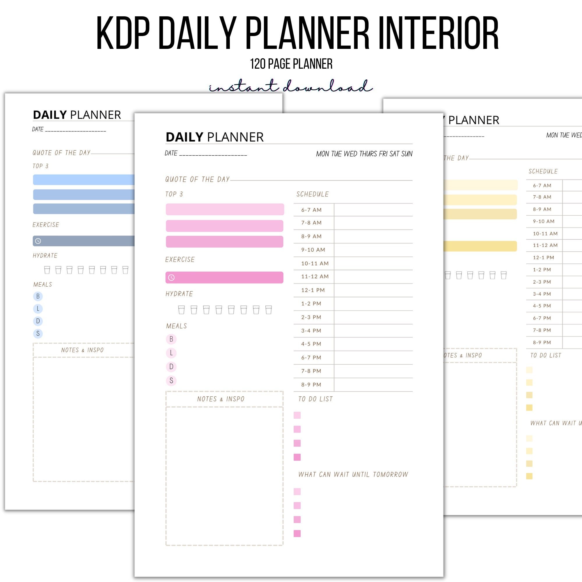 Amazon KDP Daily Planner Templates Five 120 Pages PDF Digital Download ...