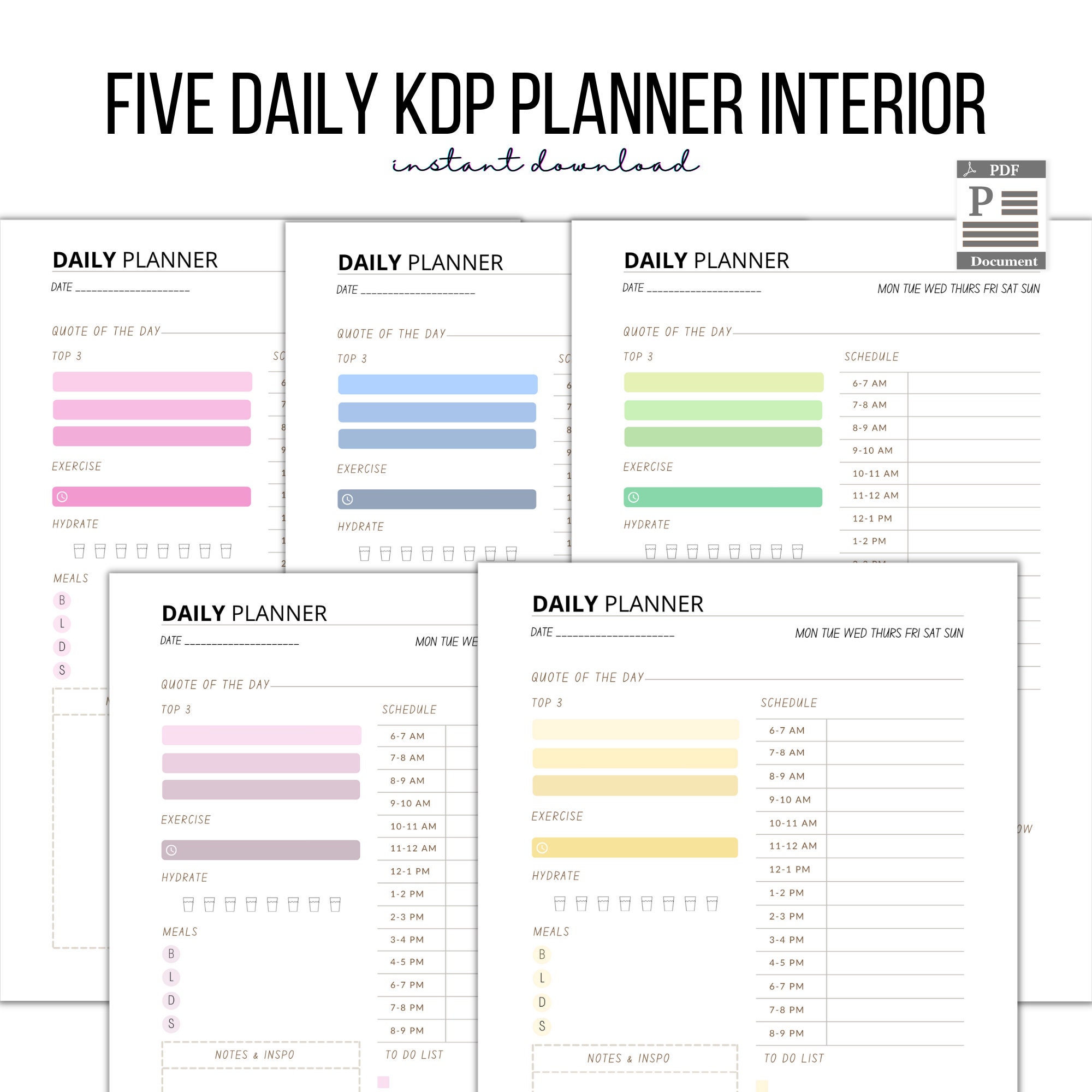 Amazon KDP Daily Planner Templates Five 120 Pages PDF Digital Download ...