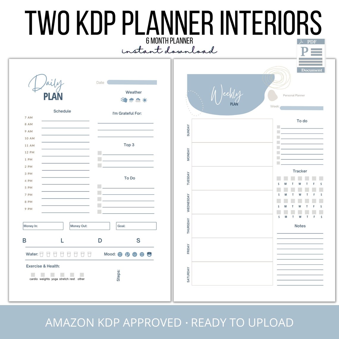 Two Approved KDP Planner Templates | 6 Month Planner Templates | KDP ...