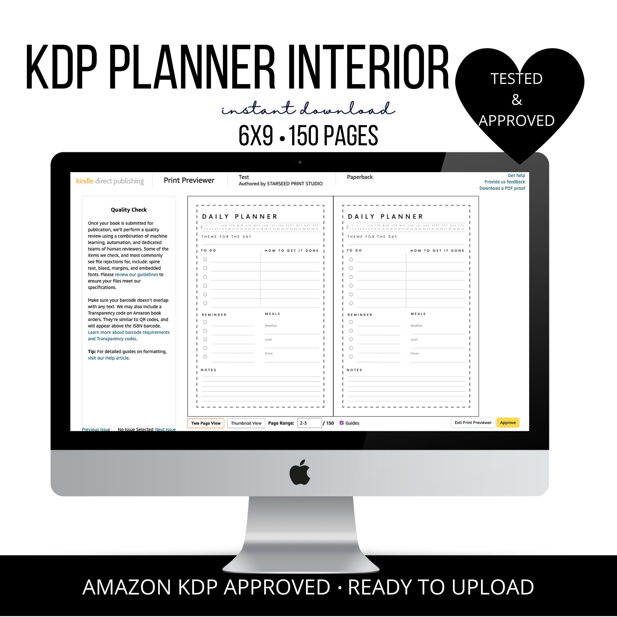 Approved Amazon KDP Daily Planner L Template | 150 Pages PDF | Digital ...